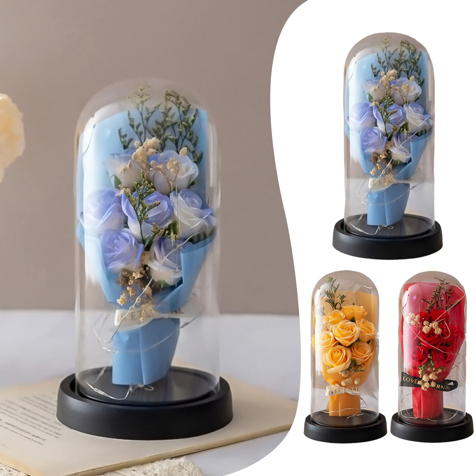 Eternal Rose in Glass Dome with LED Lights, Christmas Valentine's Day ...