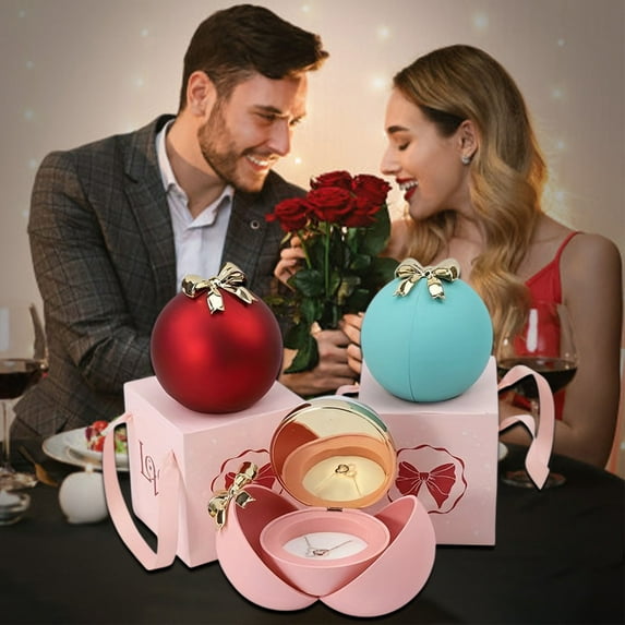 Eternal Rose Jewelry Box for Women, Spherical Double Opening Ring Box ...