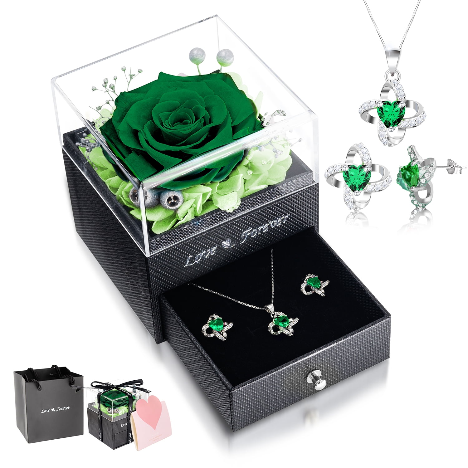 Eternal Rose Jewelry Set with Necklace & Earrings: Perfect Gift for ...