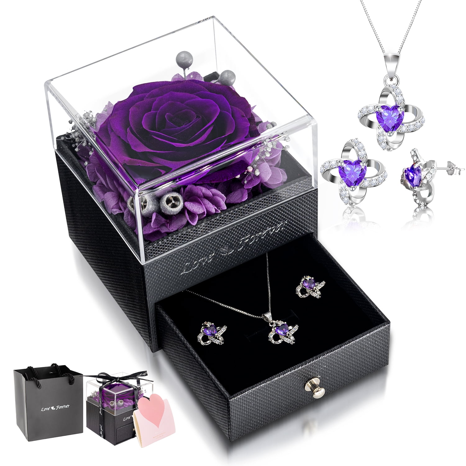 Abewoo Eternal Rose Jewelry Set, Preserved Real Flower with Necklace ...