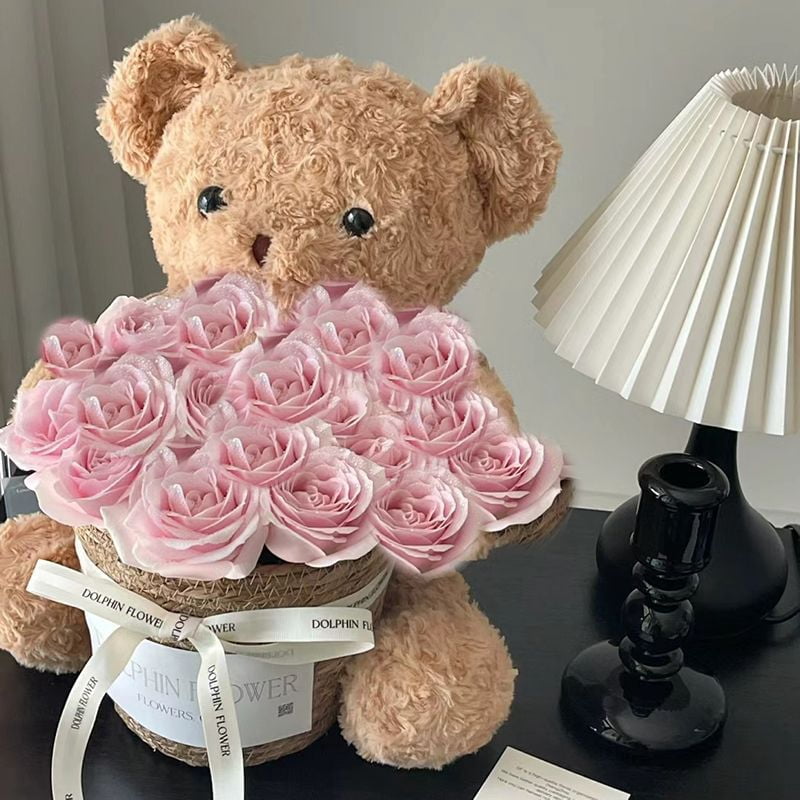 Eternal Soap Flower Bouquet With Cute Bear Preserved Fresh Flower Doll ...