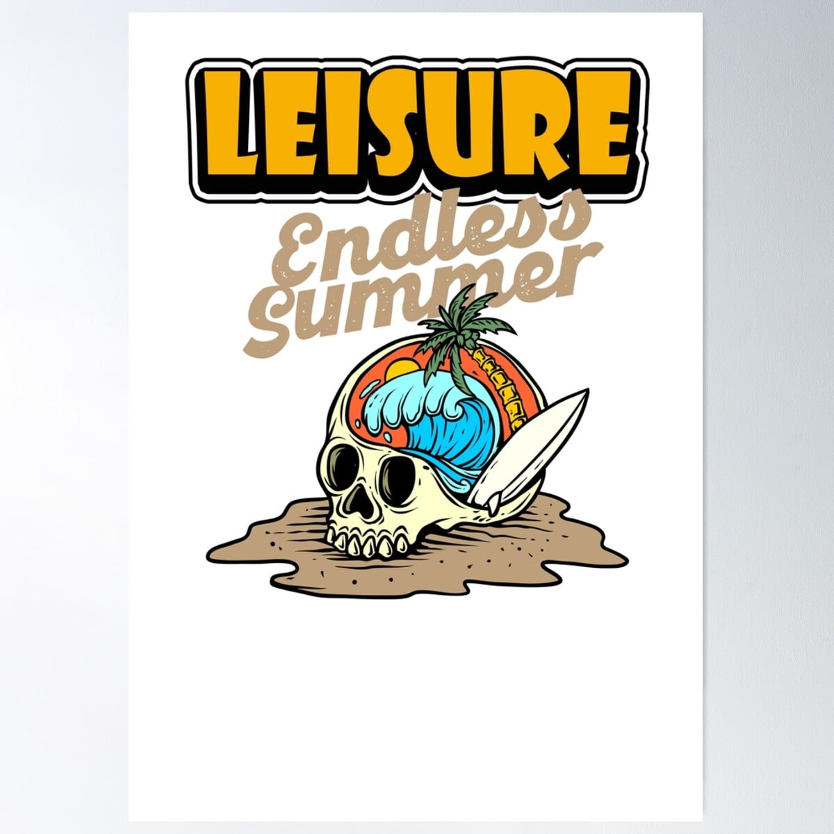 Eternal Summer: Surfer Skull With Palm Tree On Head Poster Wall Art ...