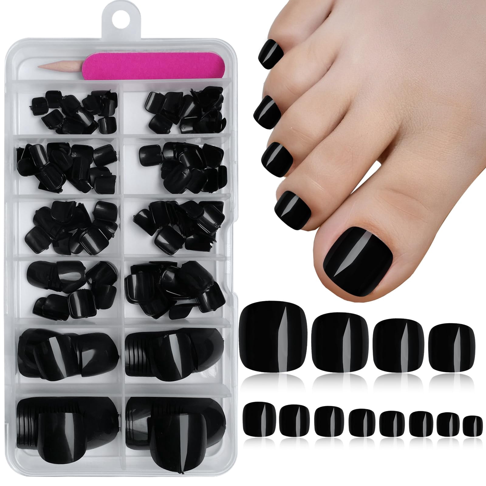 EternalClassic Black Press on Toenails, 240pcs Toe Nails Press ons ...