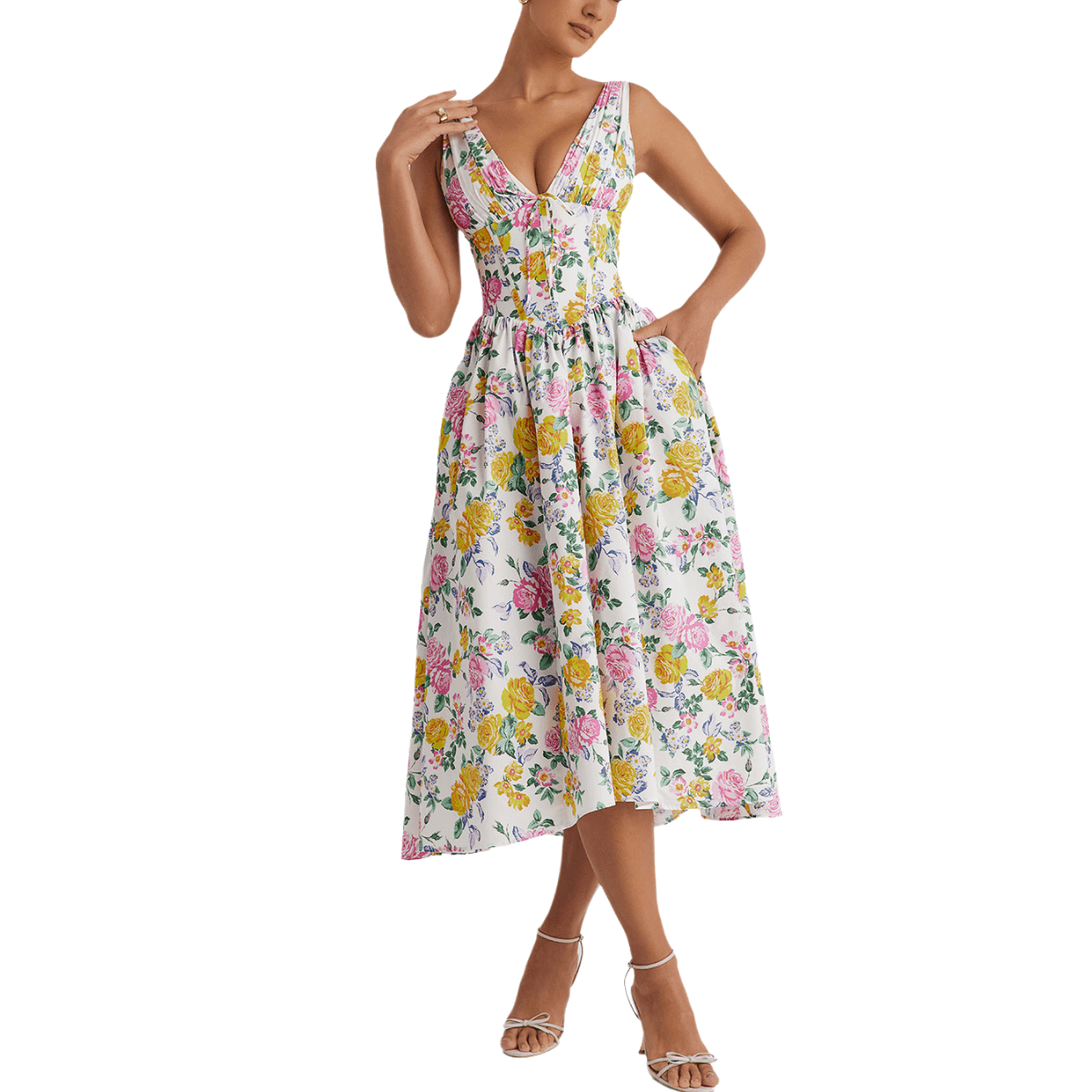 Eternatastic Women's V-Neck Sleeveless Floral Printed Midi Dress for ...