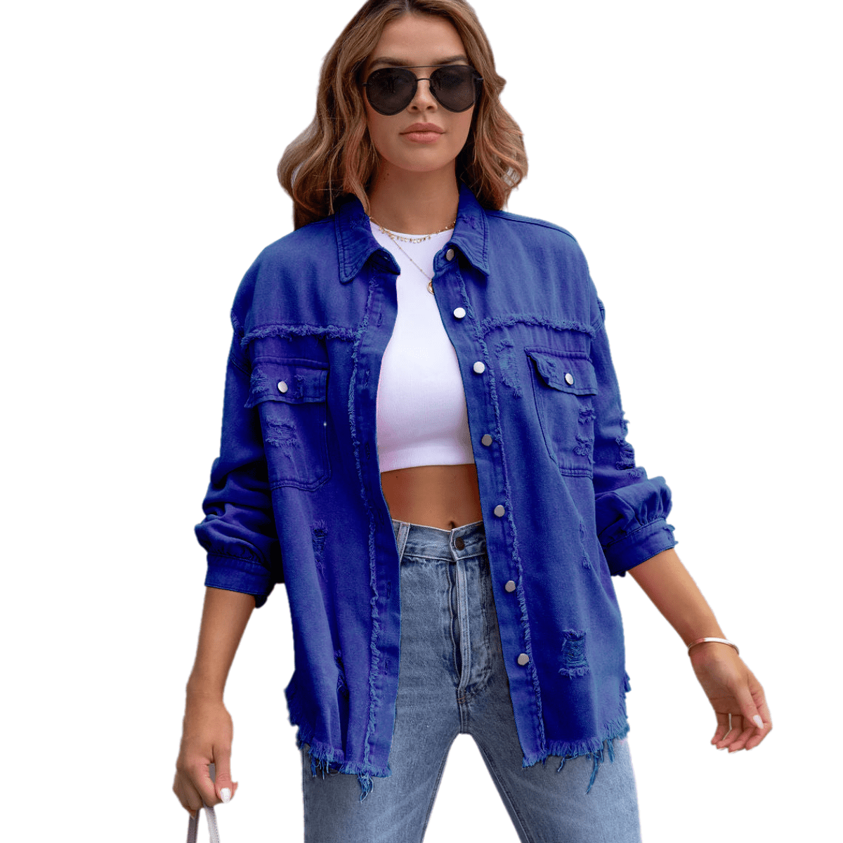 Eternatastic Womens Denim Jacket Coat Distressed Jean Jackets Button Up ...
