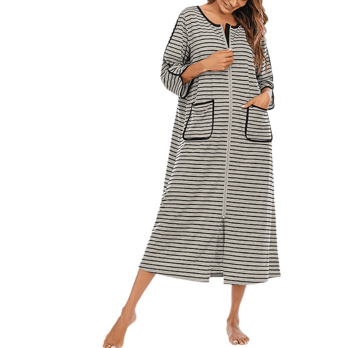 Eternatastic Womens Zipper Robe 3/4 Sleeves Loungewear Dress Full ...