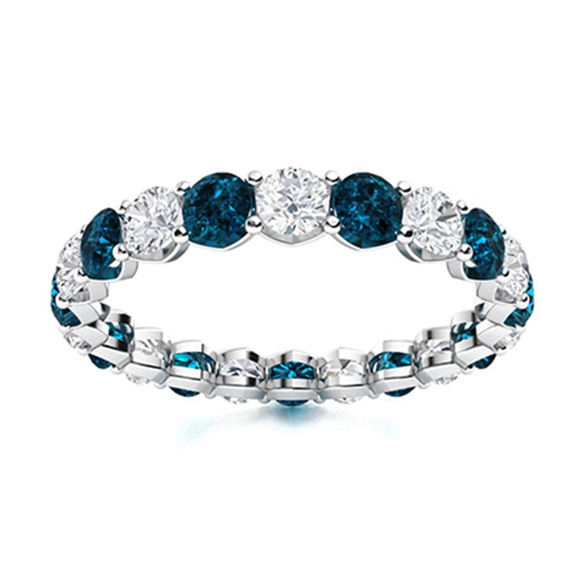 Eternity 3MM Round London Blue Topaz Women Wedding Stackable Ring 925 ...