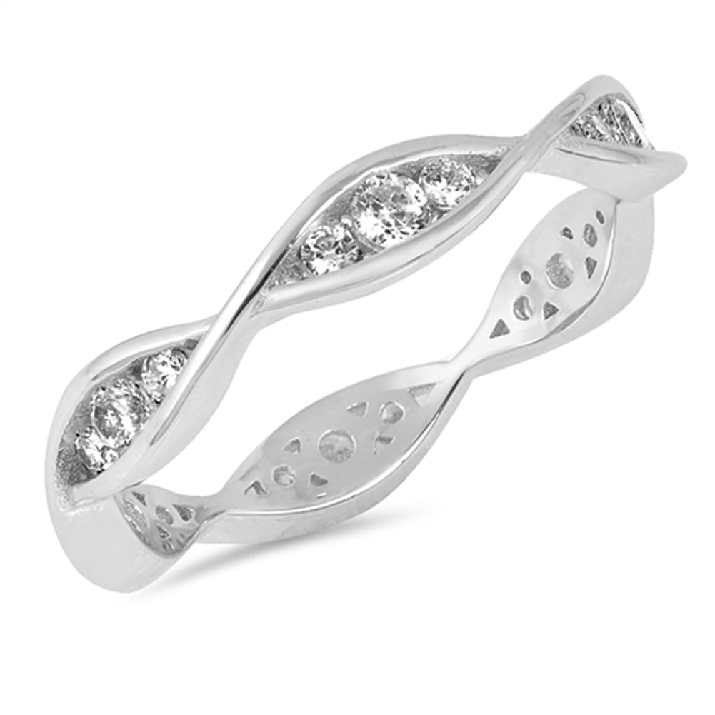 Eternity Clear CZ Wave Criss Cross Knot Ring 925 Sterling Silver Band White Female Size 5 ...
