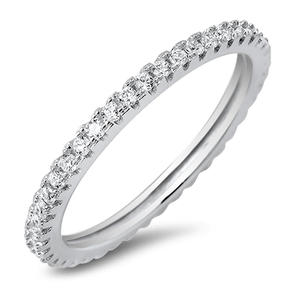 Eternity White Cubic Zirconia Ring .925 Sterling Silver Stackable Band ...