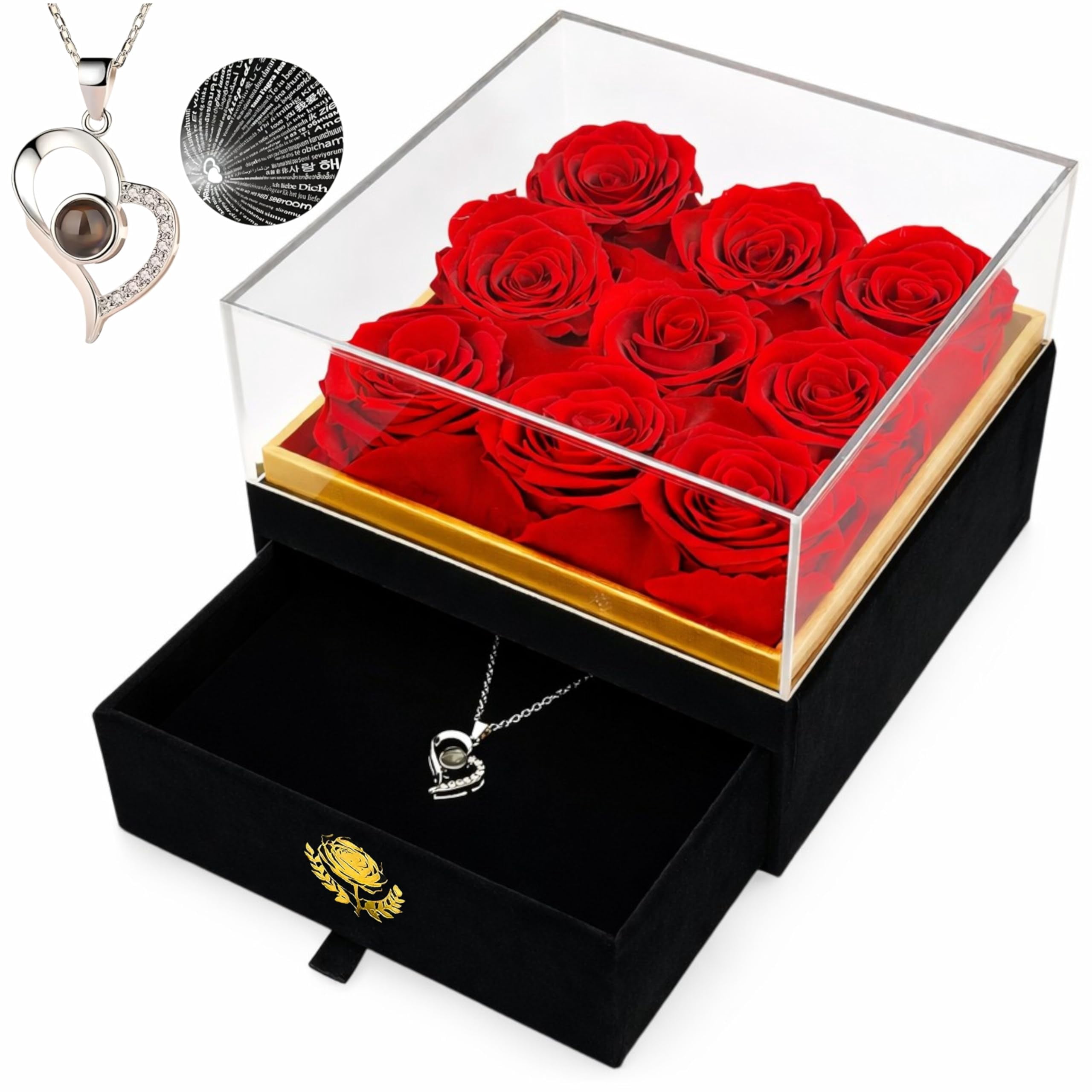 Eterno Bel Fiore Luxury Preserved Roses - I Love You Necklace - Velvet ...