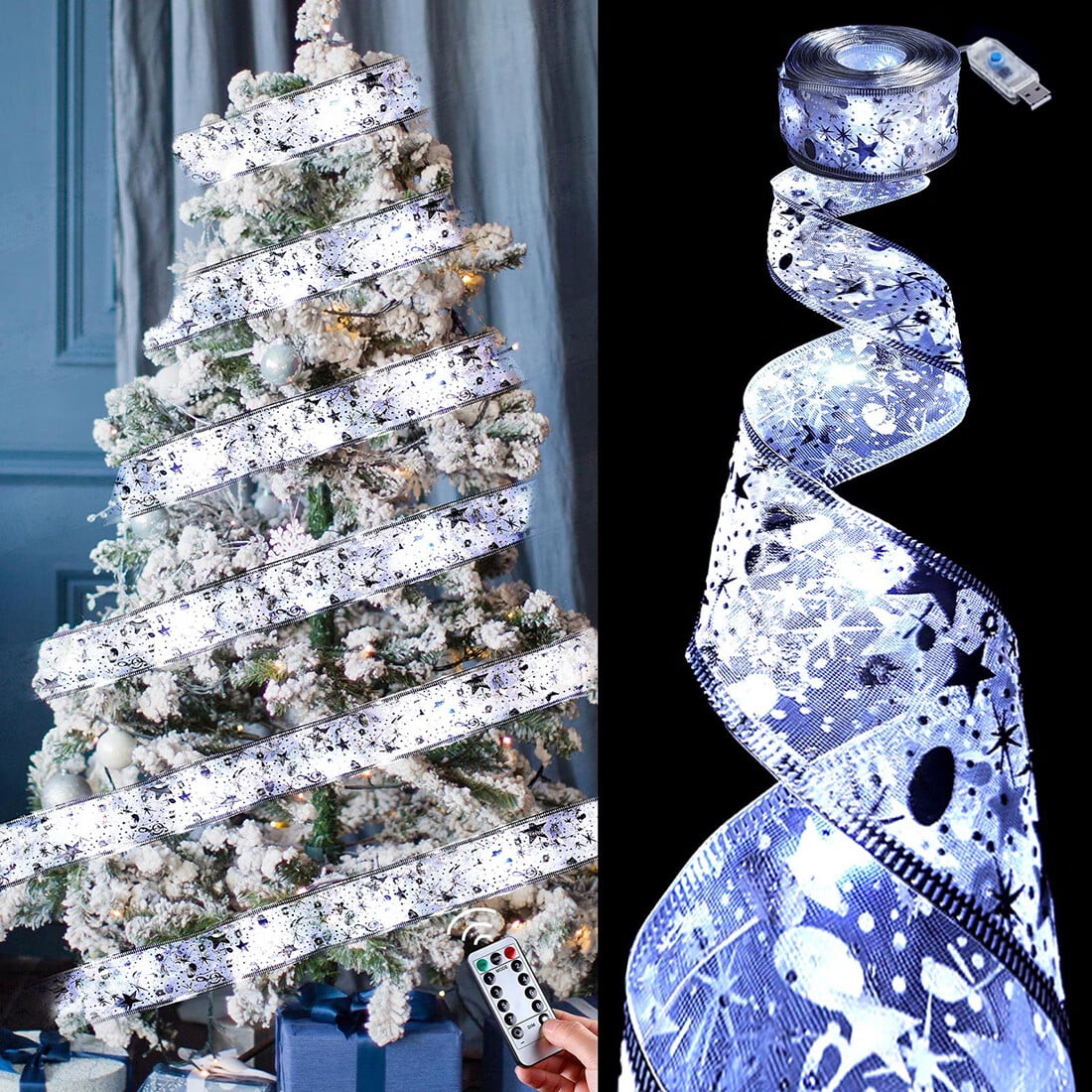 Eterstarly 2 Pack 33ft String Lights Ribbon Fairy Lights Christmas ...