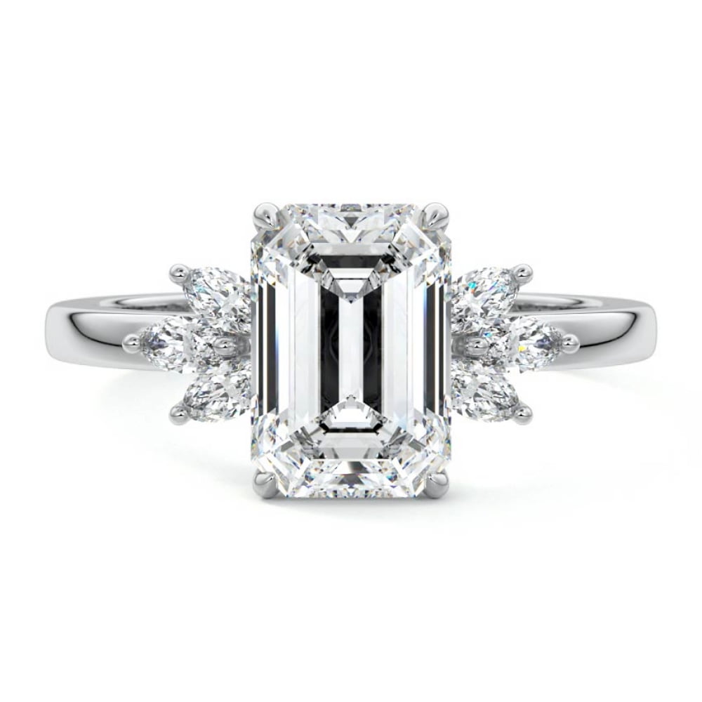 Ethan Jewel 1.7 Ct Emerald Cut Lab Diamond Ring - 14K White Gold Plated ...