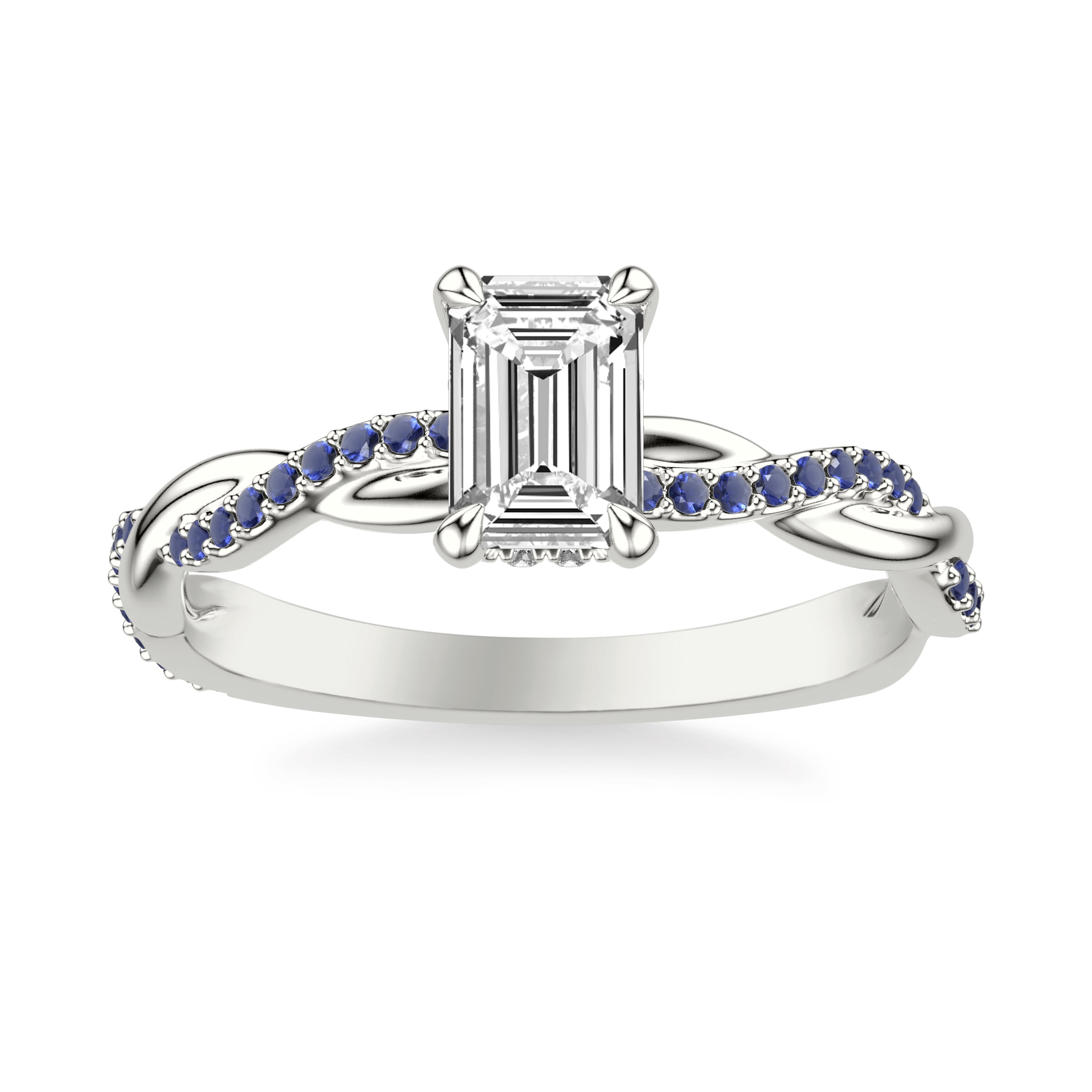 Ethan Jewel Emerald-Shaped Diamond Infinity Sapphire Engagement Ring ...