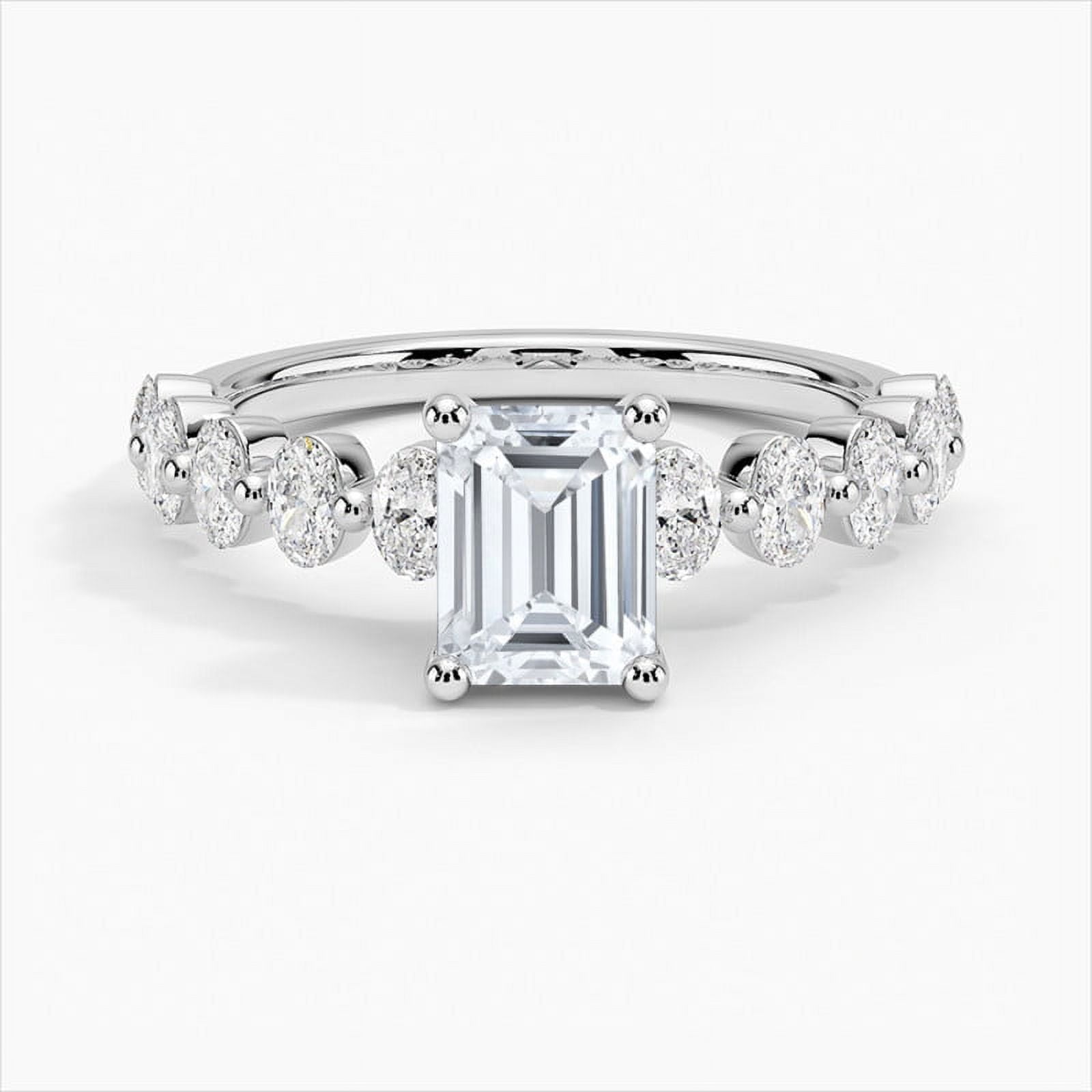 Ethan Jewelry 14K White Gold Plated Ring for Her - 1.6 Ct Emerald Cut ...