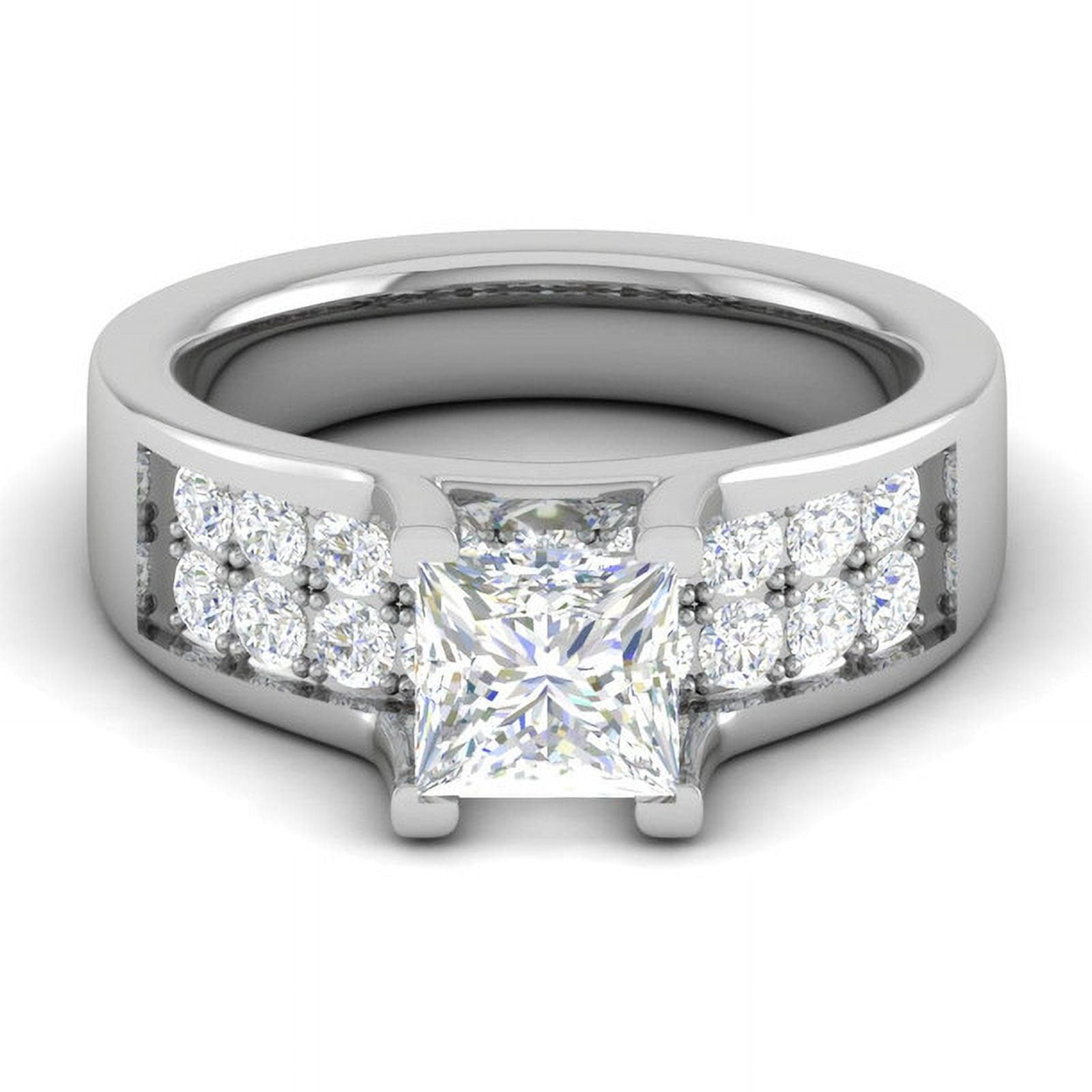 Ethan Jewelry 2.1 Ct Princess Cut Diamond Ring for Her - 14K White Gold ...