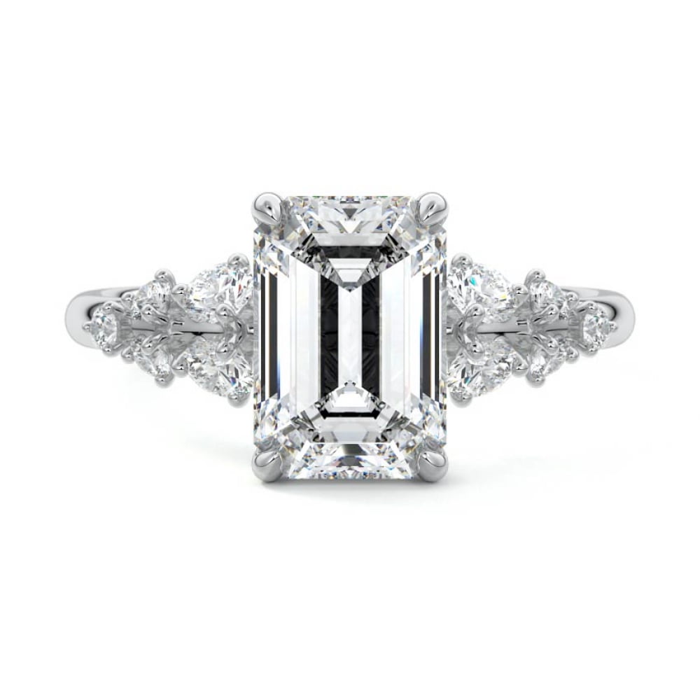 Ethan Jewelry 2 Ct Emerald Cut Moissanite Ring - 14K White Gold Plated ...