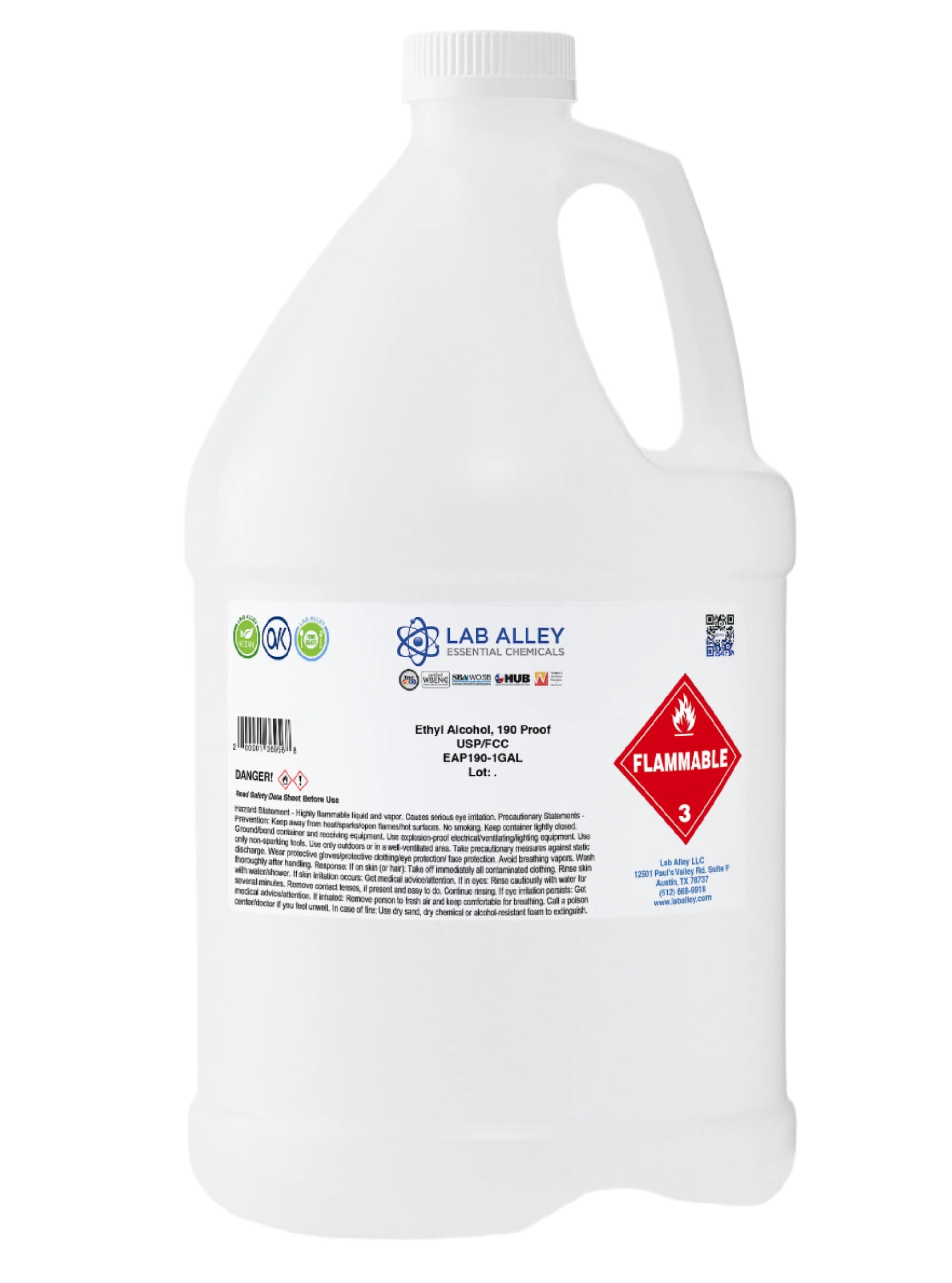 Ethanol 190 Proof (95%) Non-Denatured, USP/FCC Food Grade, Kosher, 1 ...