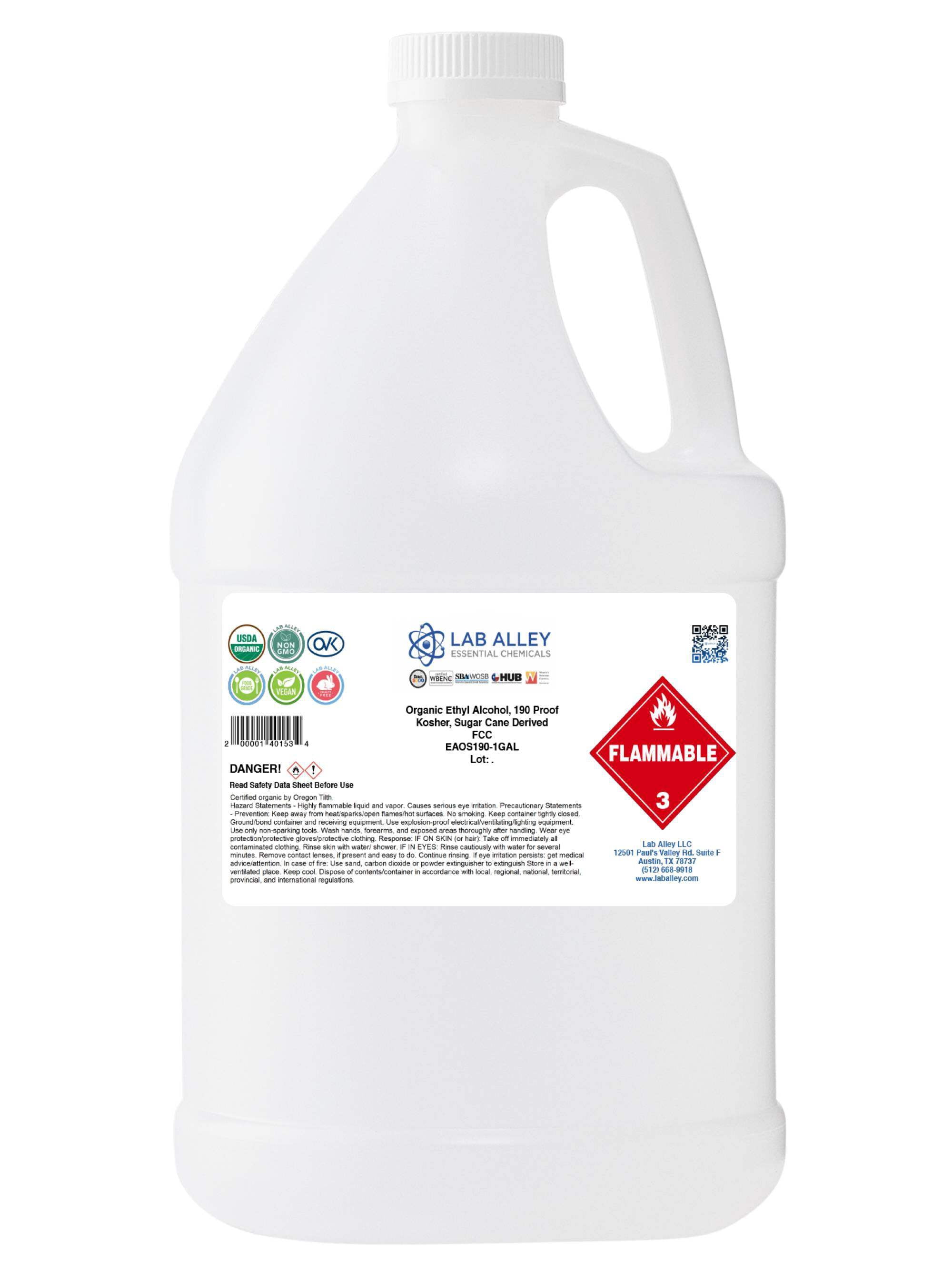Ethanol 190 Proof (95%) Organic/Vegan Sugar Cane Alcohol, FCC Food ...