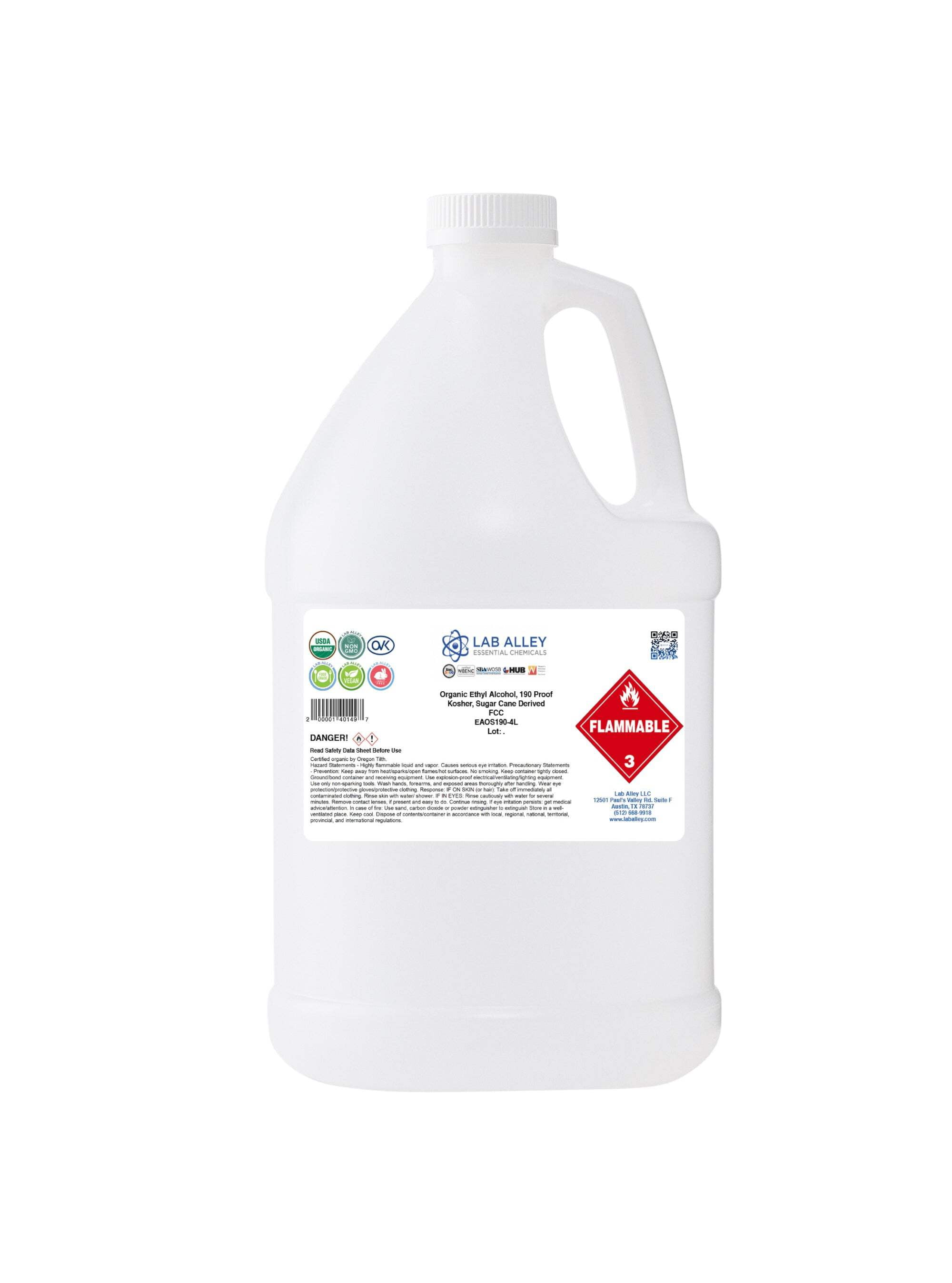 Ethanol 190 Proof (95%) Organic/Vegan Sugar Cane Alcohol, FCC Food ...