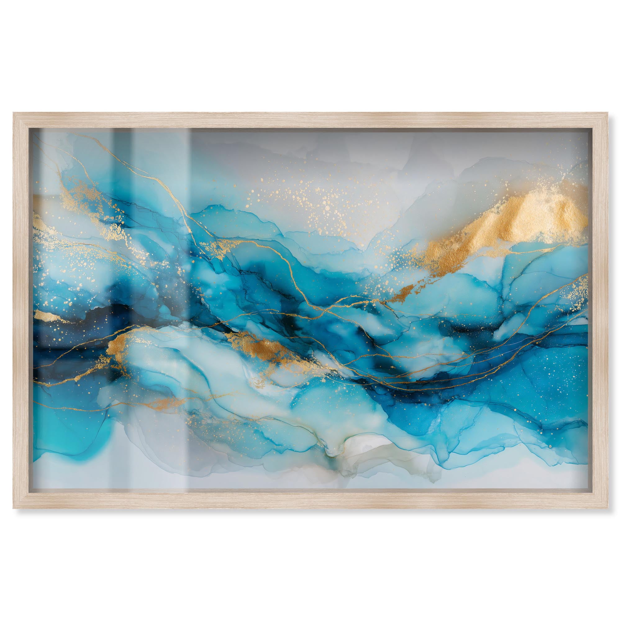 Ethereal Blue and Gold Shadowbox Print Abstract Wall Art by Art Remedy ...