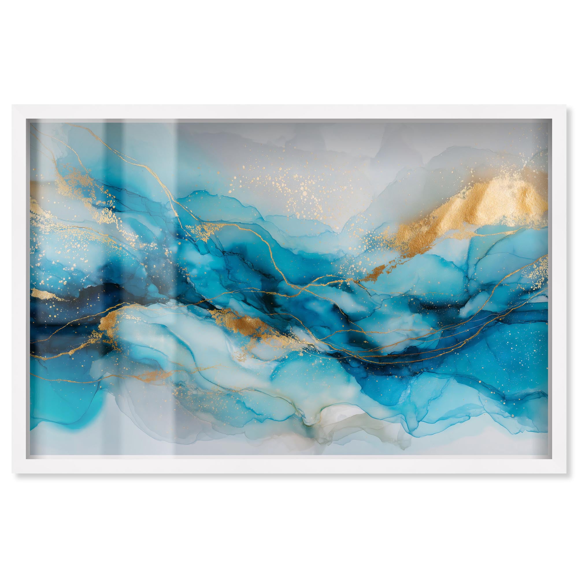 Ethereal Blue and Gold Shadowbox Print Abstract Wall Art by Art Remedy ...