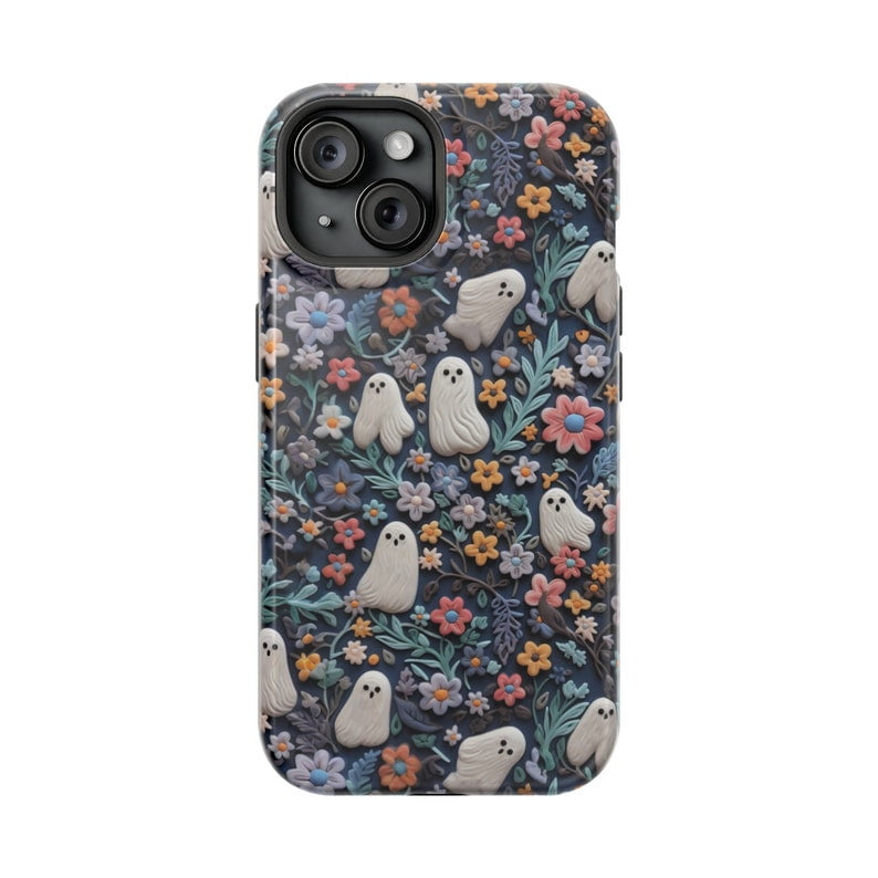 Ethereal Clay Effect Ghosts and Flowers MagSafe Phone Case for 11 12 13 ...