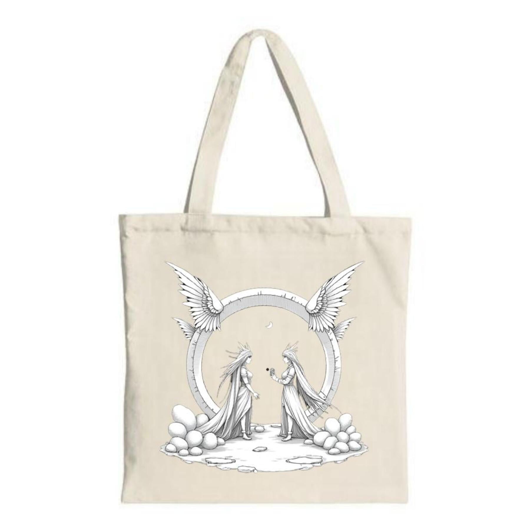 Ethereal Figures Canvas Tote Bag - Serene Portal Design with Flowing ...
