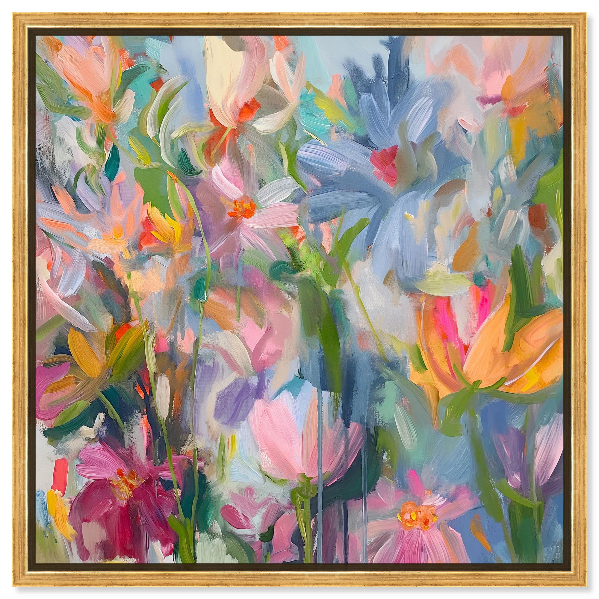 Ethereal Flower Canvas Floral Abstract Art by Art Remedy, Gold Frame, 16" x 16" - Walmart.com