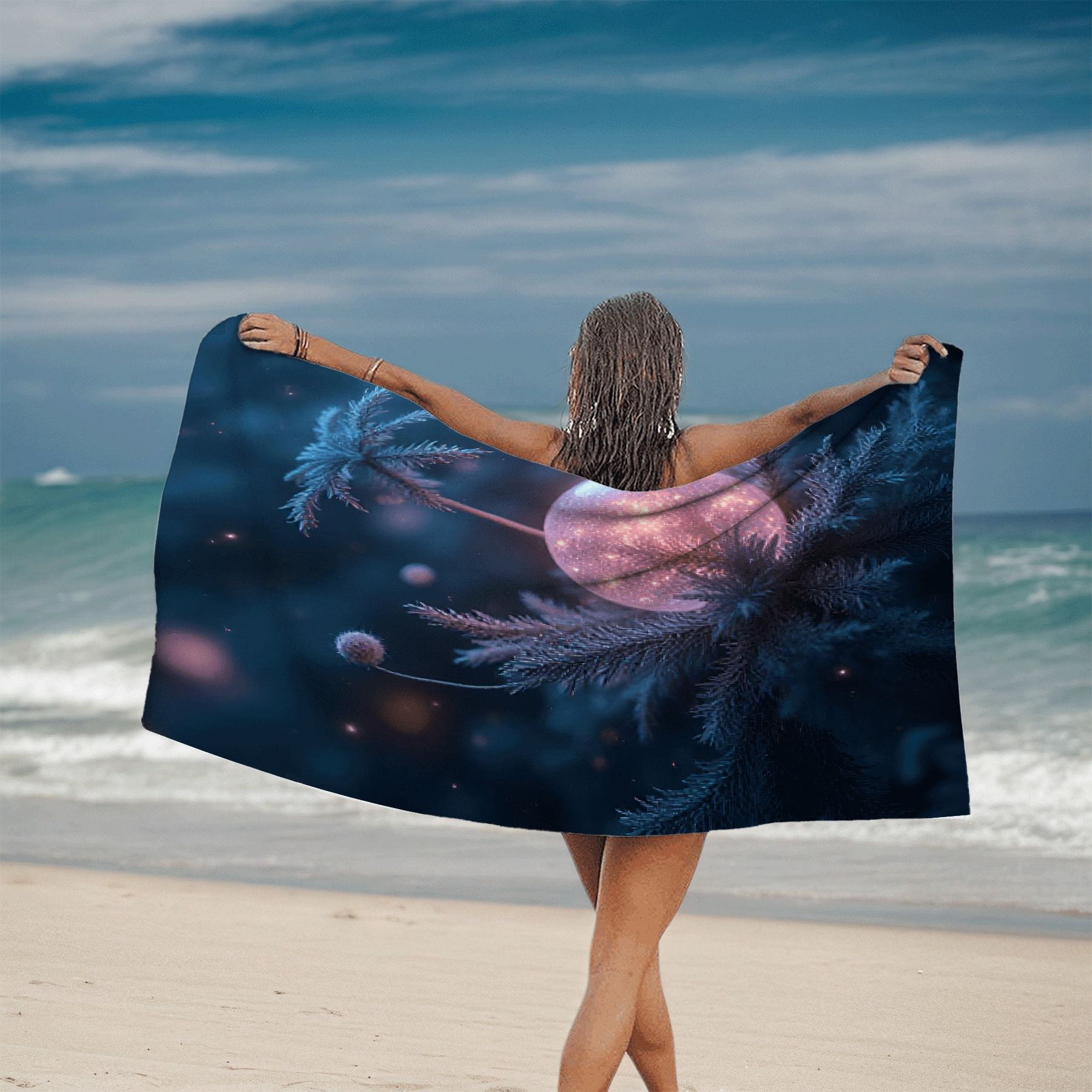 Ethereal Glow Beach Towel - Surreal Frosted Branch Design Soft ...