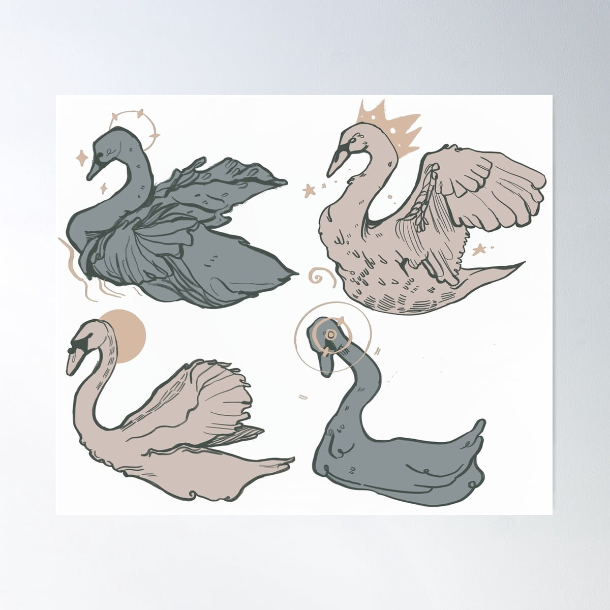 Ethereal Swans Poster Wall Art, Modern Wall Decor For Living Room ...