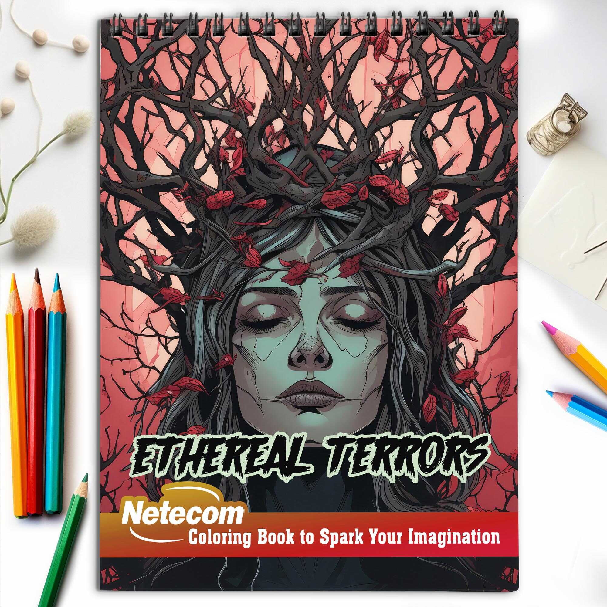 Ethereal Terrors Spiral Bound Coloring Book, Step into the Haunting ...
