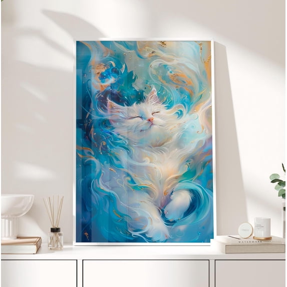 Ethereal White Cat Fantasy Wall Art Magical Decor, Unframed Paper Print ...