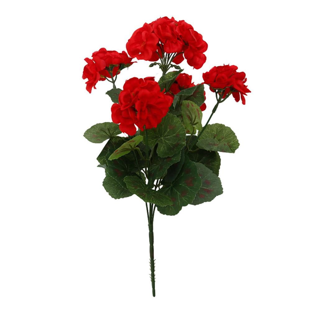 EtherealEdge 1/2Pcs Artificial Red Geranium Bush Faux Flowers Geraniums ...