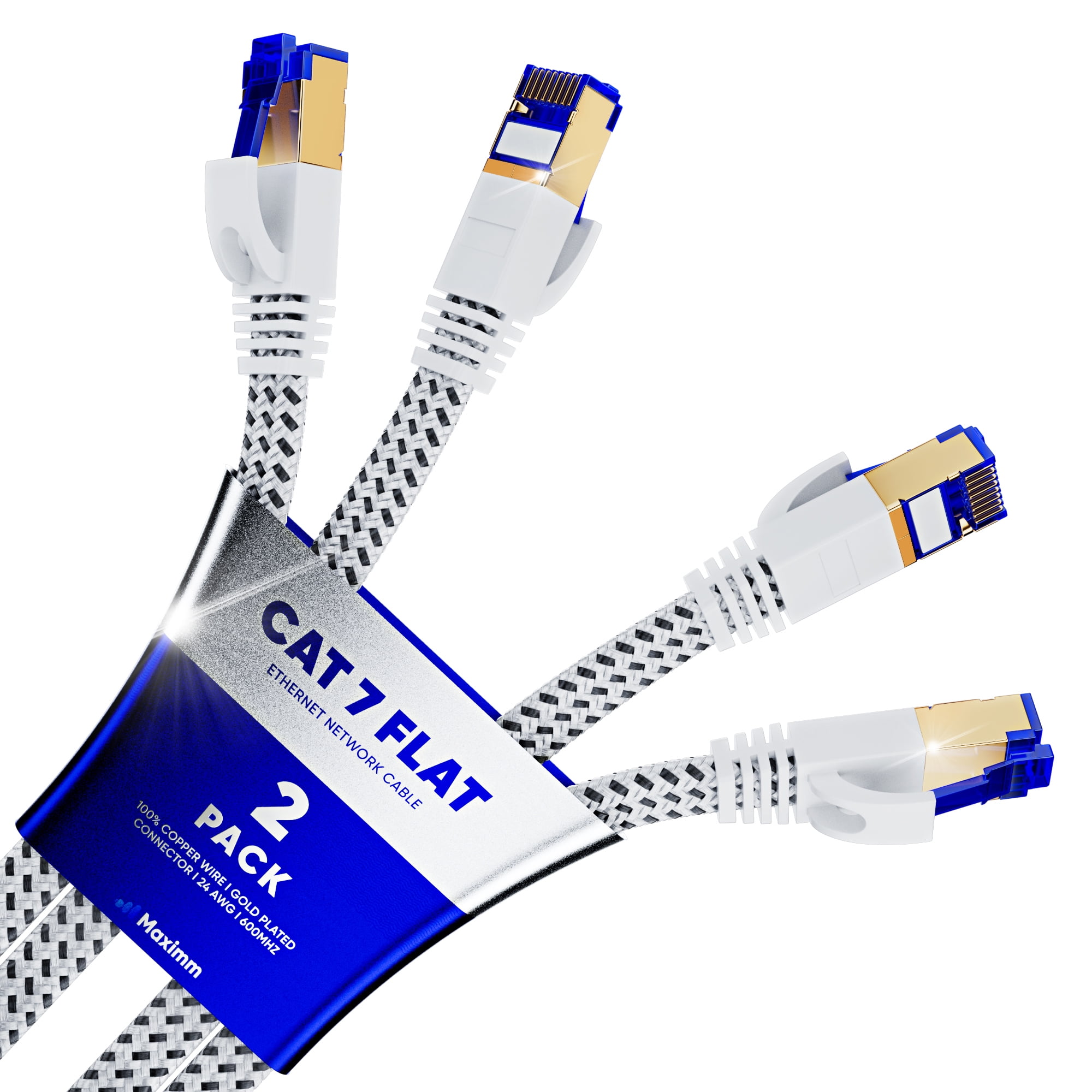 Ethernet Cable Cat 7, 10 ft, 2 Pack,Easy-Hide Flat Super-Durable Black ...