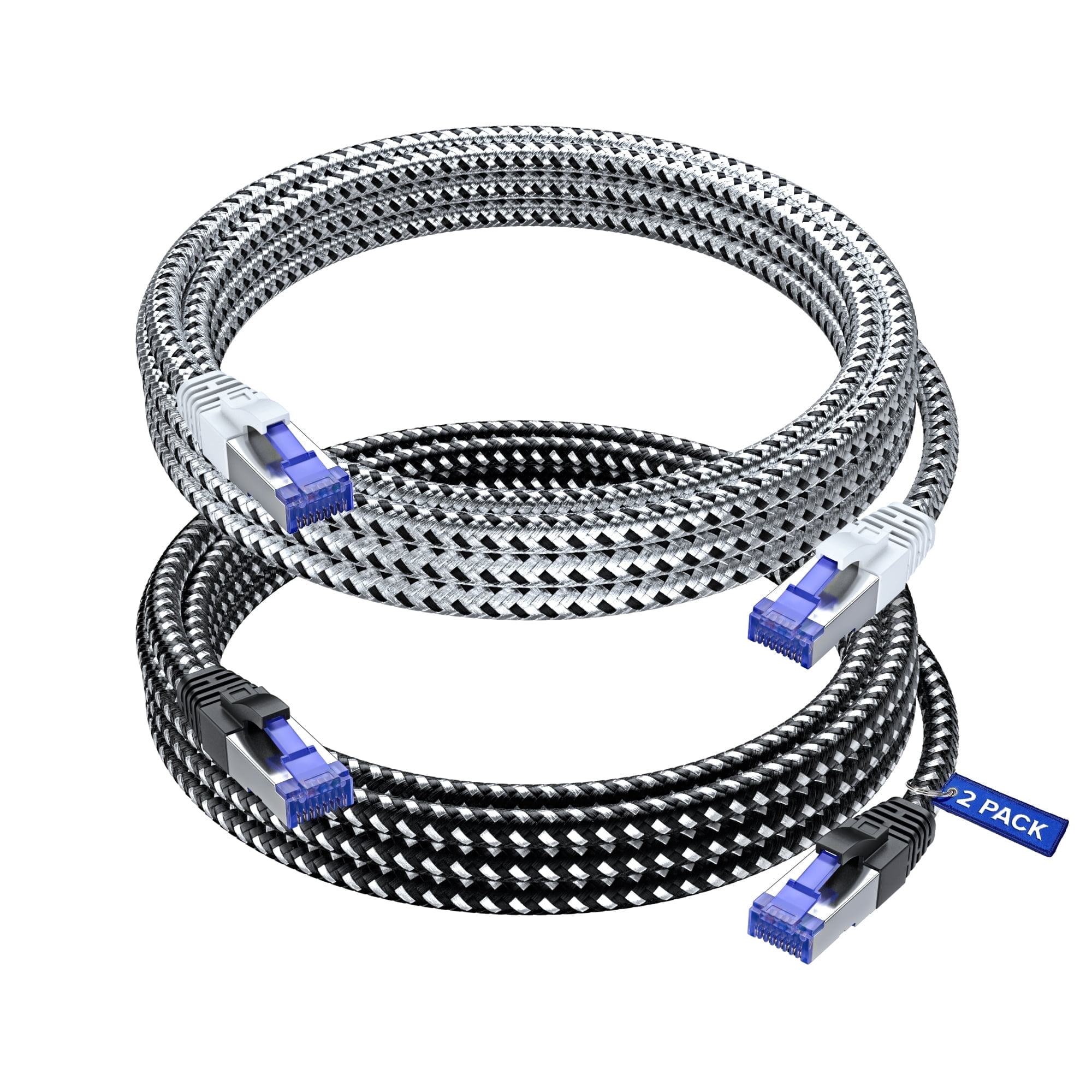 Cat7 Ethernet Cable 10ft, 2-Pack (Black & White) - Braided High-Speed ...