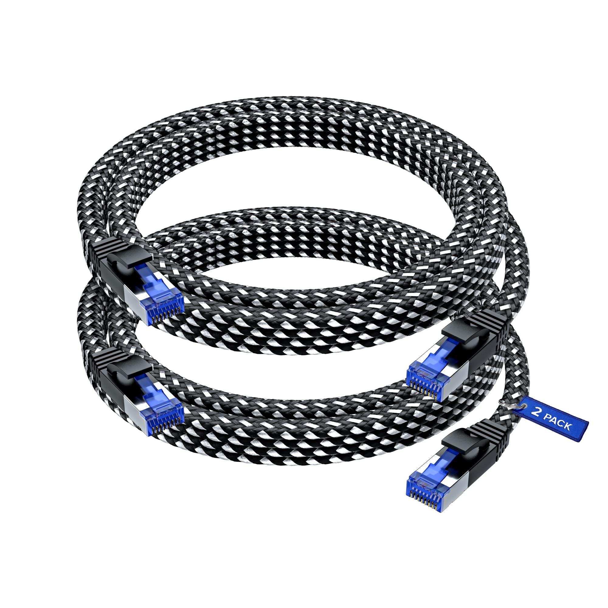 Ethernet Cable Cat 7, 12 ft, 2 Pack,Easy-Hide Flat Super-Durable Black ...