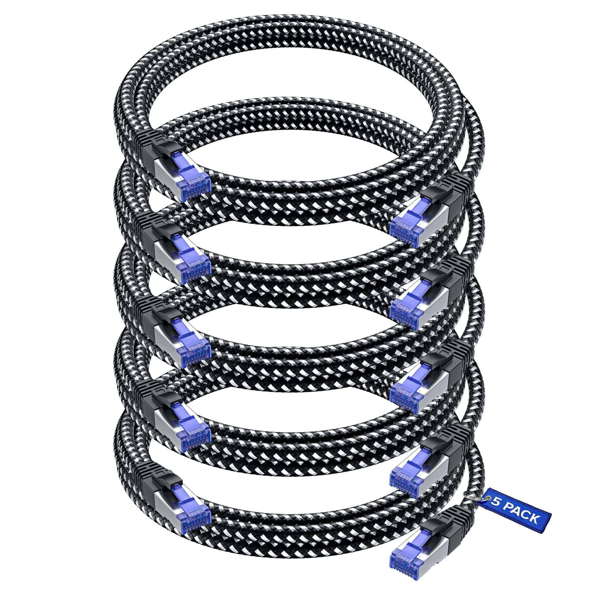Ethernet Cable Cat 7, 12 ft, Super-Durable Black and White, 5 Pack ...