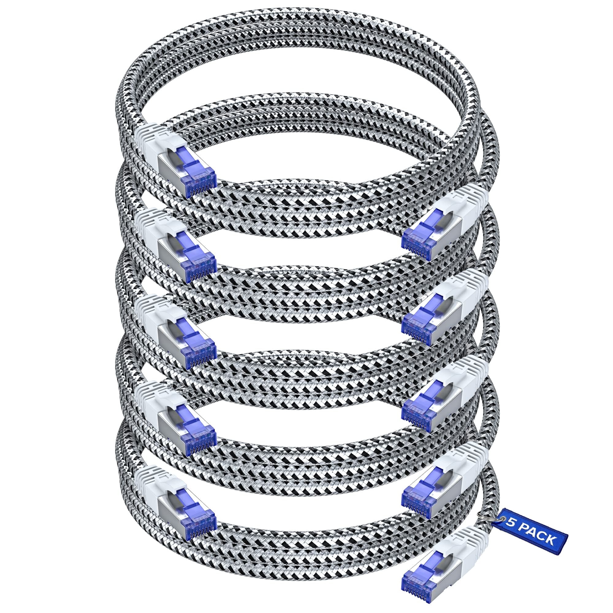 Cat7 Ethernet Cable 3ft, 2-Pack (White) - Braided High-Speed Network ...