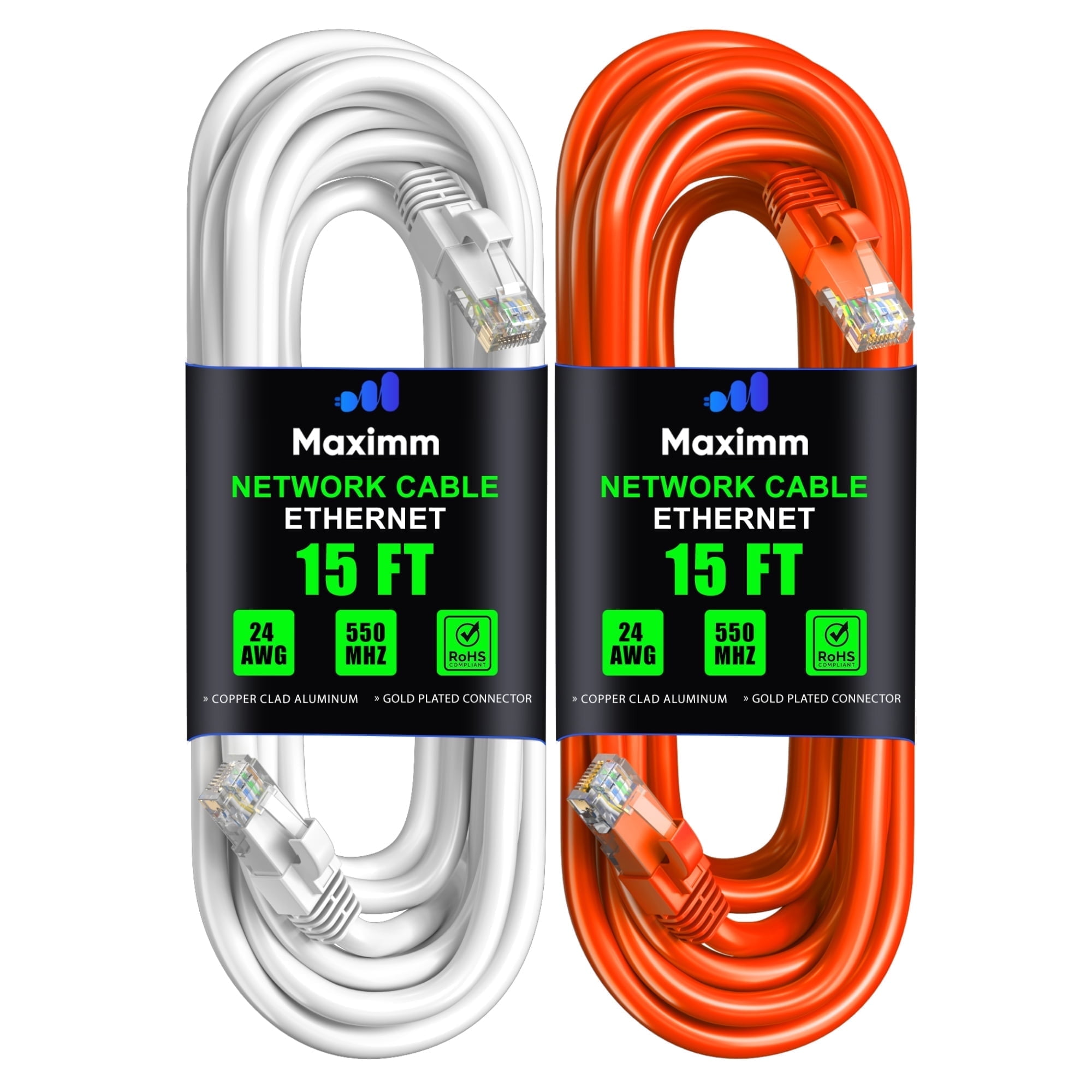 Ethernet Cable & Cat6 Network Cable, 15 ft, Orange and White, LAN Rj45 ...