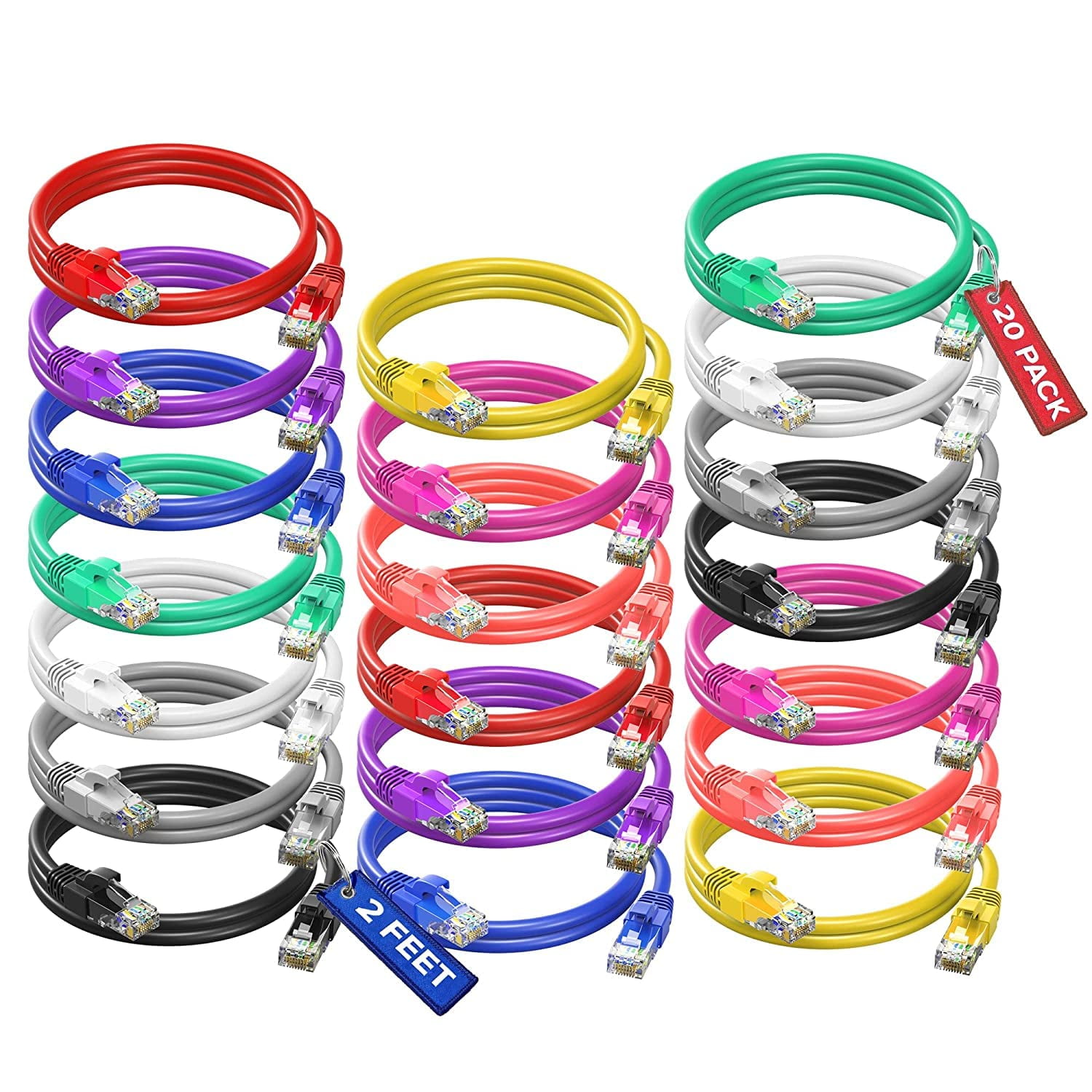 Ethernet Cable & Cat6 Network Cable, 2 ft, Multi Color LAN Rj45 ...