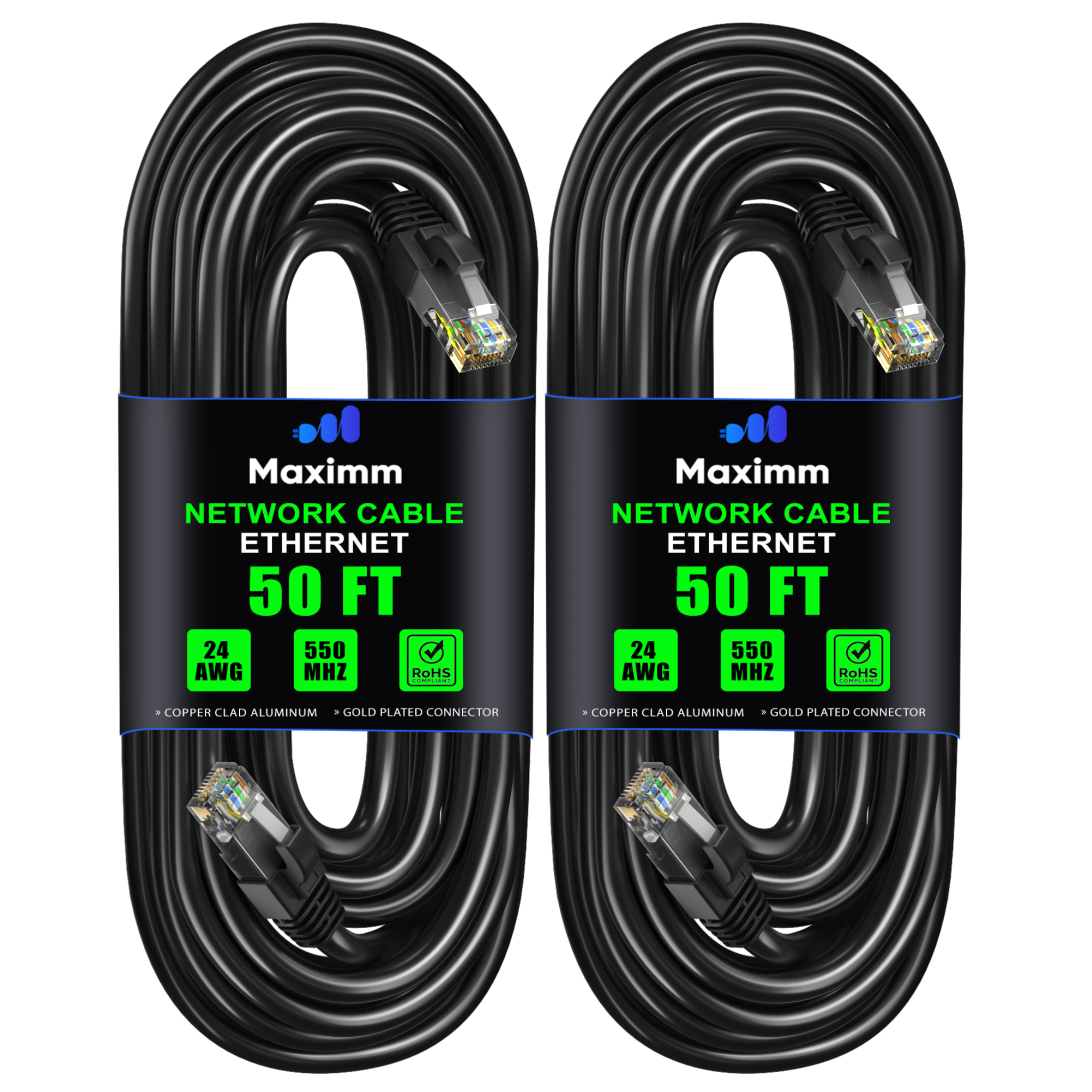 Ethernet Cable & Cat6 Network Cable, 50 ft, Black LAN Rj45 Internet ...