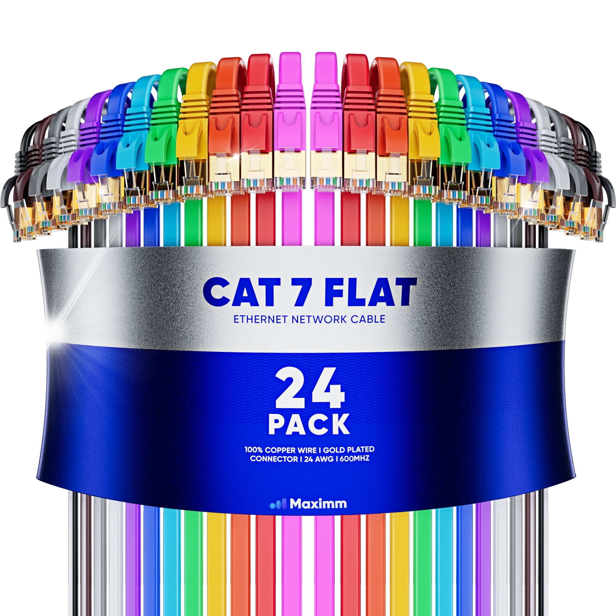 Ethernet Cable & Cat7 Network Cable 12 ft, 24 Pack Easy-Hide Flat LAN ...