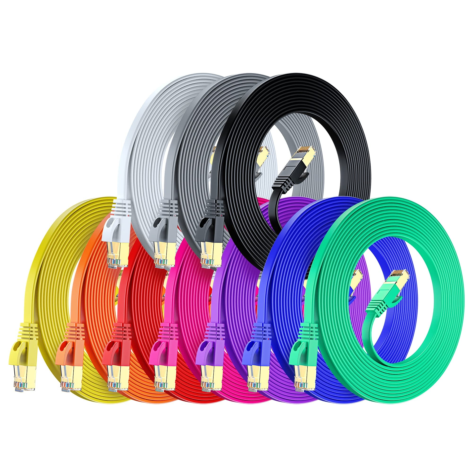 Ethernet Cable & Cat7 Network Cable 25 ft, 10 Pack Easy-Hide Flat LAN ...