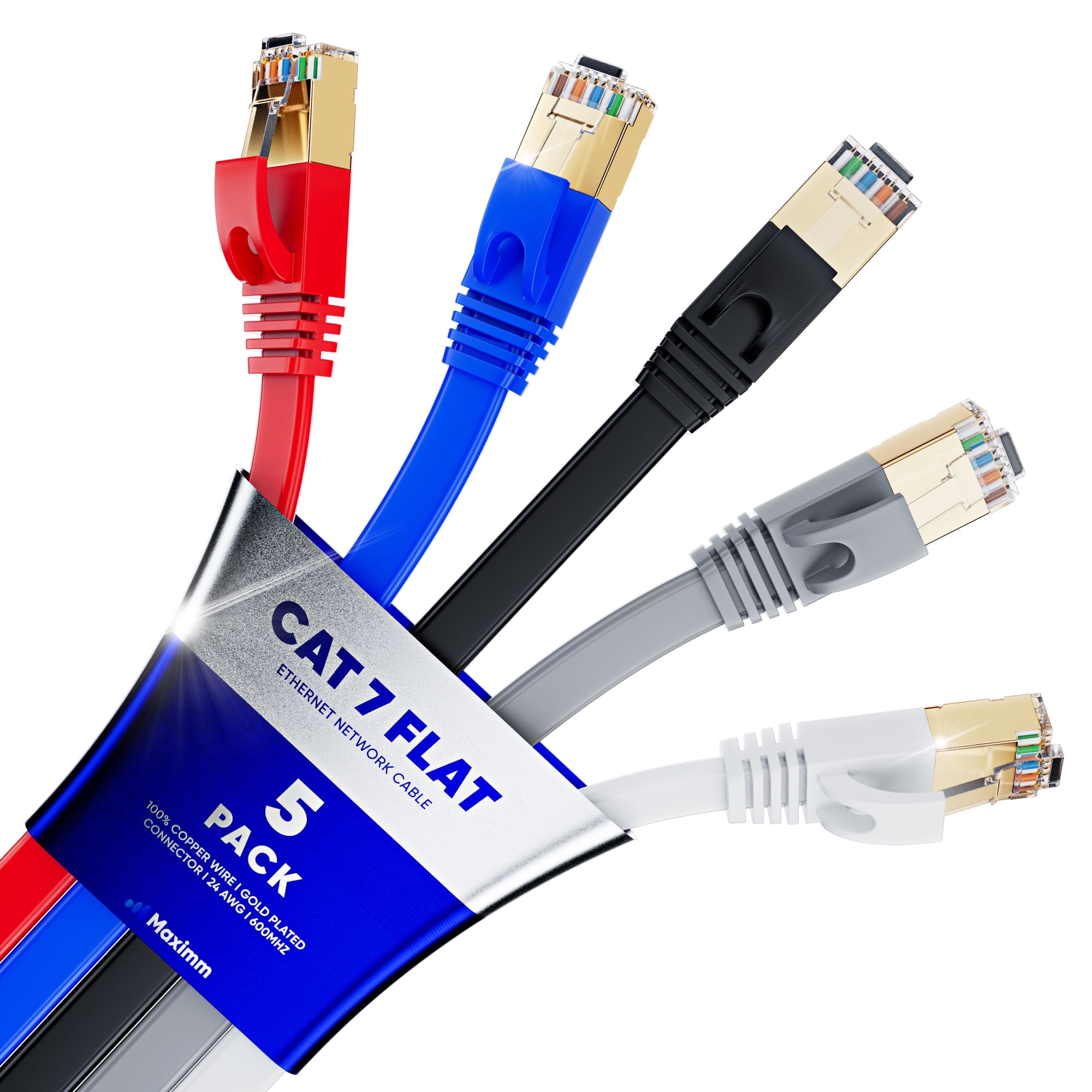 Ethernet Cable & Cat7 Network Cable 3 ft, 5 Pack Easy-Hide Flat LAN ...