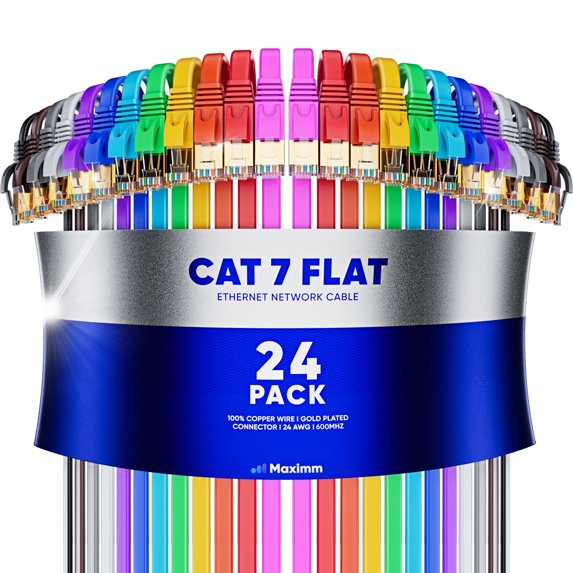 Ethernet Cable & Cat7 Network Cable 6 ft, 24 Pack Easy-Hide Flat LAN ...