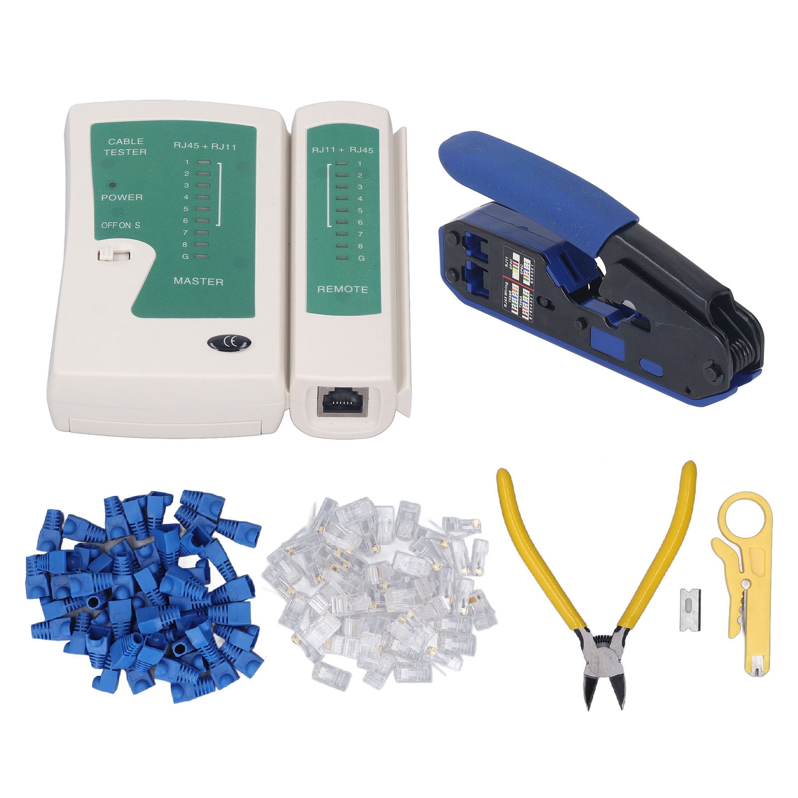Ethernet Cable Tester, Crimping Tool Kit with Stripping Pliers, Network ...