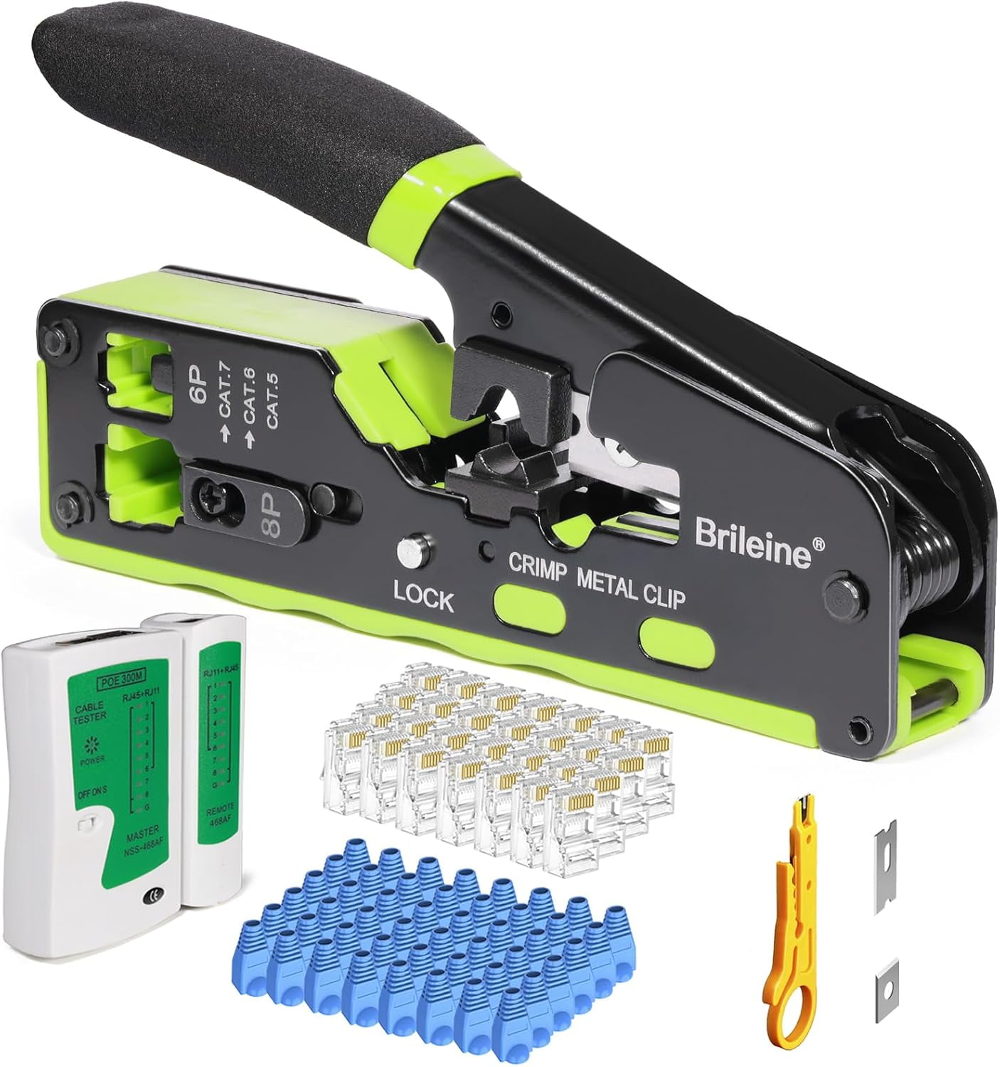 Ethernet Crimping Tool Kit, RJ45 Crimp Tool Pass Through Kit for Cat6 ...