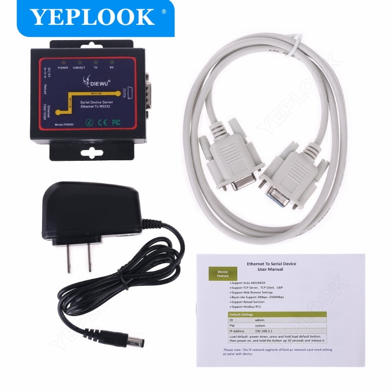 Ethernet RJ45 to RS232 DB9 Serial Port Device Server Converter Industrial Ethernet LAN Adapter ...