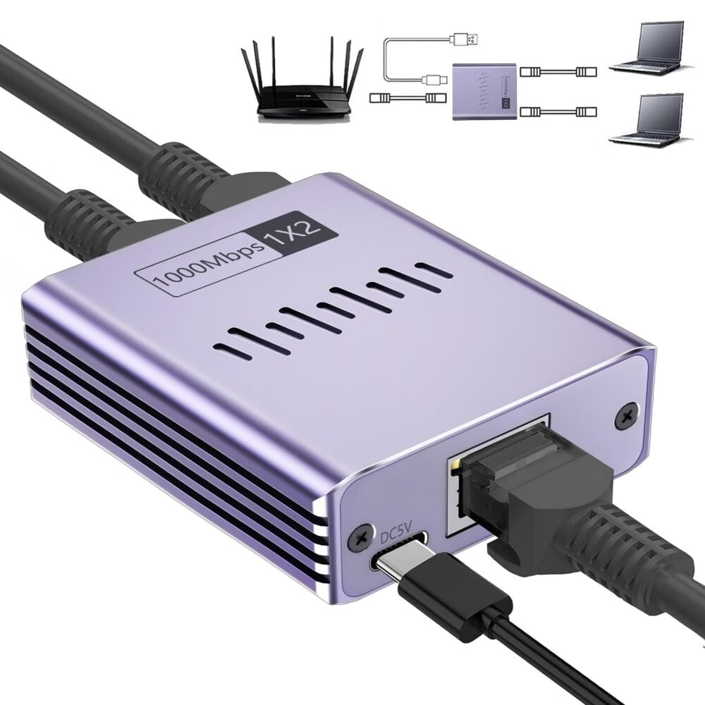 Ethernet Splitter 1 to 2 1000Mbps,Internet Splitter High Speed RJ45 ...