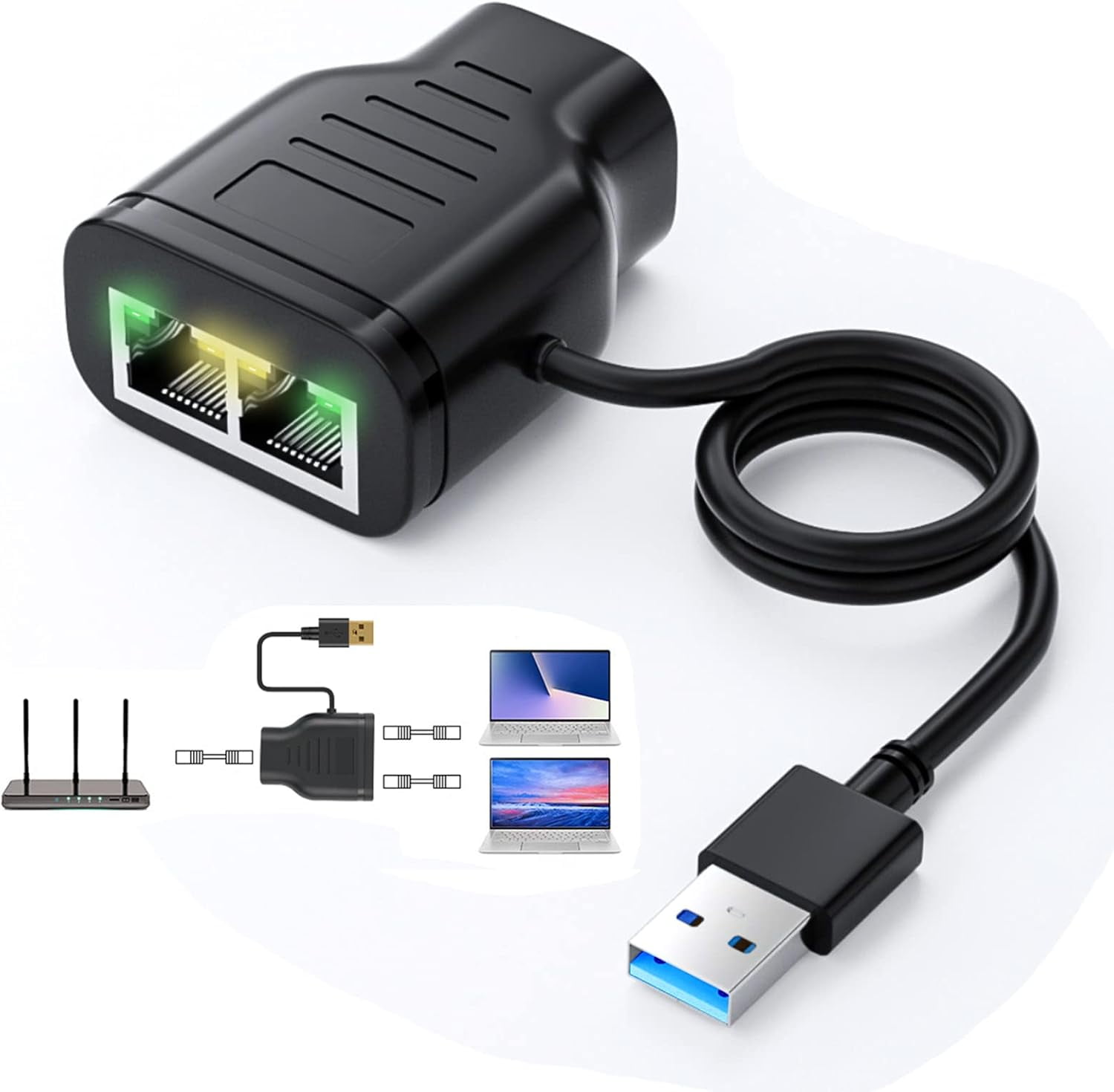 Ethernet Splitter 1 to 2 Ethernet Adapter High Speed 100Mbps Ethernet ...